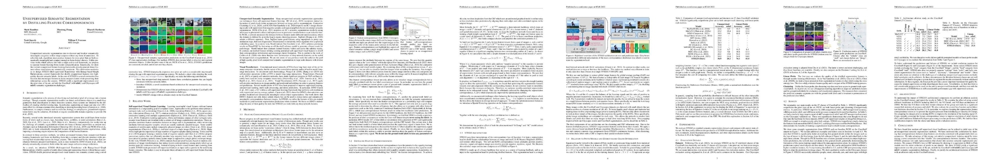 Stego Unsupervised Semantic Segmentation By Distilling Feature Correspondences